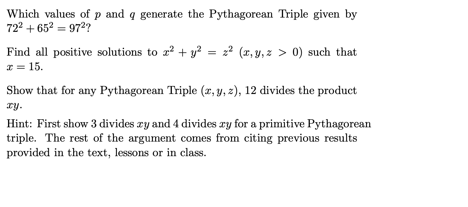 Solved Which values of p and a generate the Pythagorean | Chegg.com