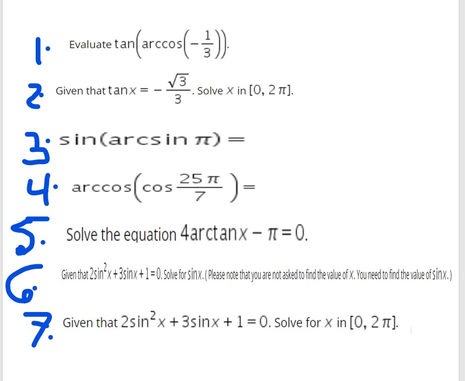 Solved li Evaluate tan(arccos(-5) vo Given that tanx= - Z | Chegg.com
