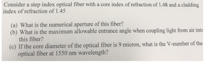 Solved Consider a step index optical fiber with a core index | Chegg.com