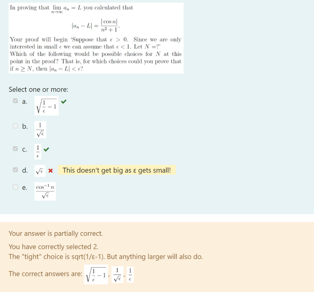 Solved In proving that limn→∞an=L you calculated that | Chegg.com