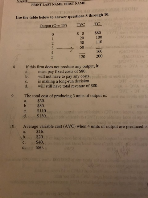 Solved NAME PRINT LAST NAME, FIRST NAME ECLIO rquestions 8 | Chegg.com
