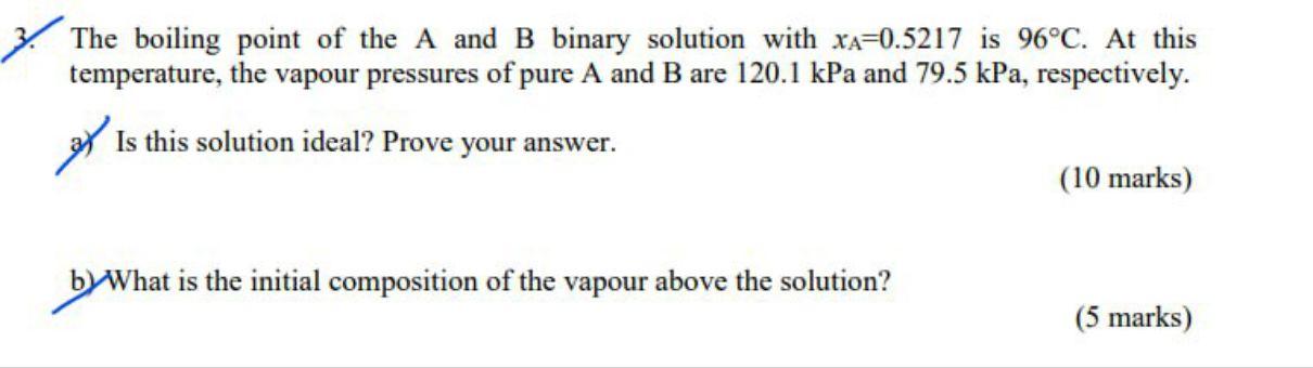 Solved The boiling point of the A and B binary solution with | Chegg.com