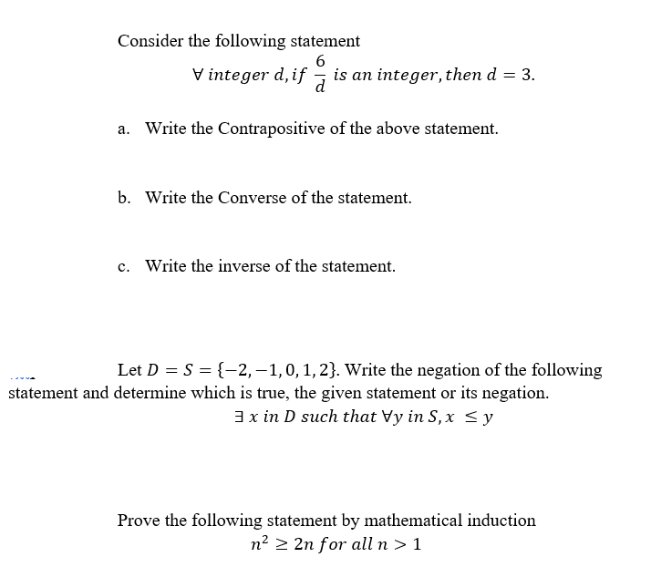 Solved Consider the following statement 6 V integer d, if is | Chegg.com