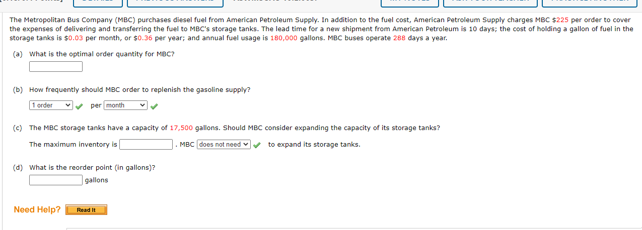 Solved The Metropolitan Bus Company (MBC) purchases diesel | Chegg.com