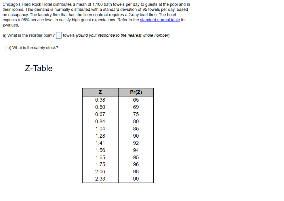 Solved Chicago's Hard Rock Hotel distributes a mean of 1,100 | Chegg.com