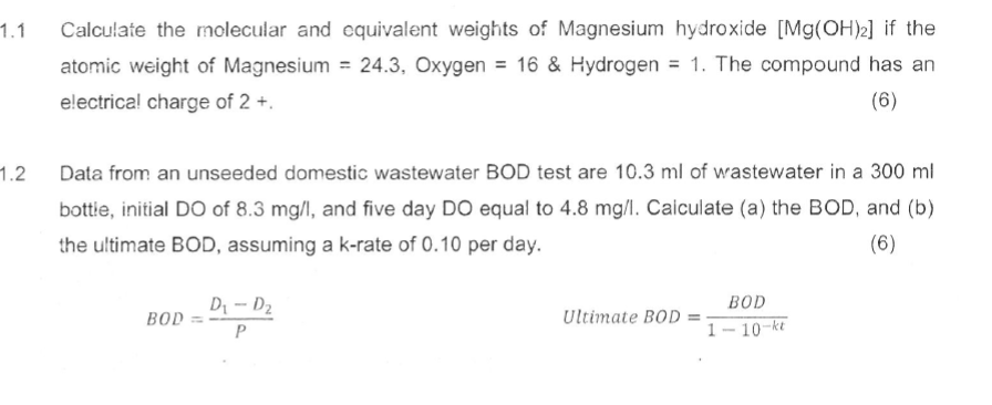 Solved 1.1 Calculate the molecular and equivalent weights of | Chegg.com