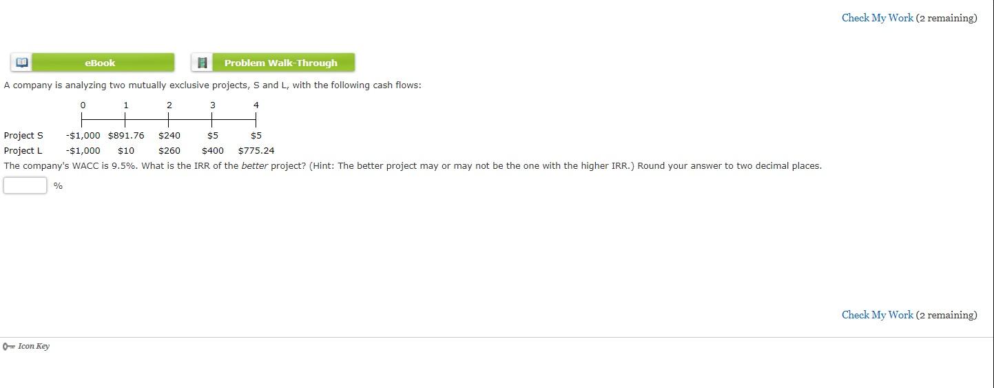 Solved Check My Work (2 remaining) eBook B Problem | Chegg.com