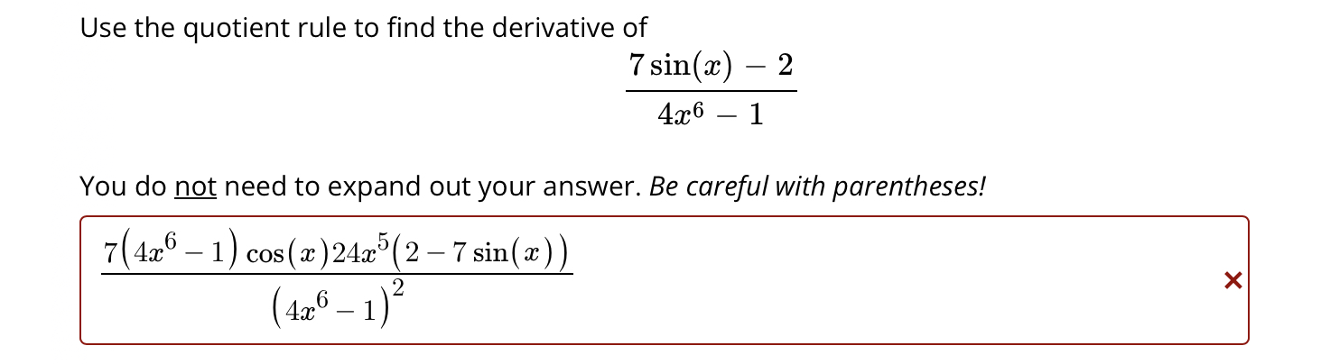 Use the quotient rule to find the derivative of | Chegg.com