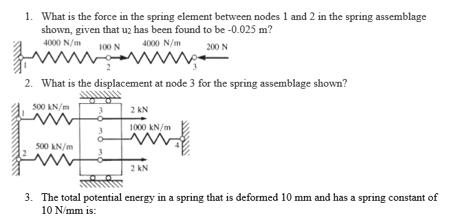 Solved 1. What is the force in the spring element between | Chegg.com