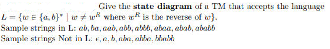 Solved Give the state diagram of a TM that accepts the | Chegg.com