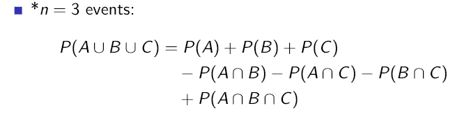 Solved *n= 3 events: P(AUBUC) = P(A) + P(B) + P(C) - P(ANB) | Chegg.com