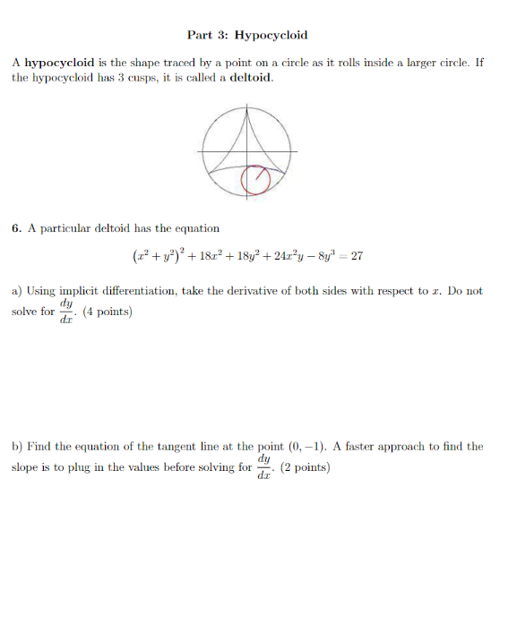 Solved Part 3: Hypocycloid A hypocycloid is the shape traced | Chegg.com
