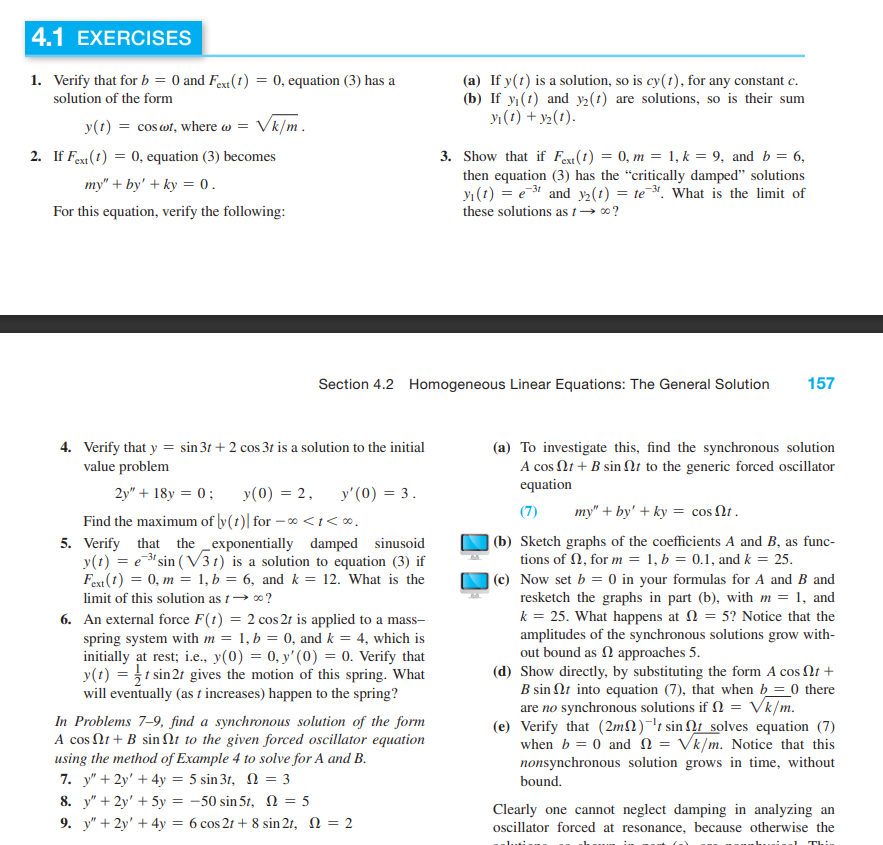 Solved 1. Verify that for b = 0 and Fext (t) = 0, equation | Chegg.com