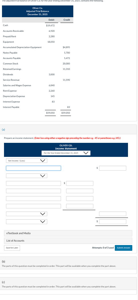 Solved Prepare an income statement. (Enter loss using either | Chegg.com