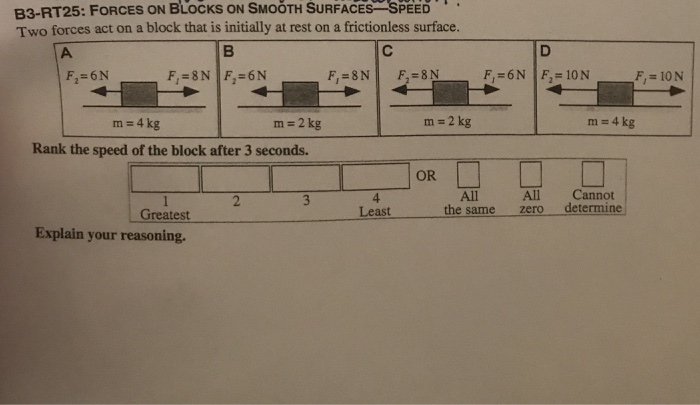 Solved SURFACES SPEED B3-RT25: FORCES ON BLOCKS ON SMOOTH | Chegg.com