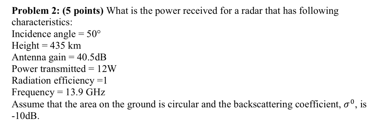 Solved Problem 2: (5 points) What is the power received for | Chegg.com