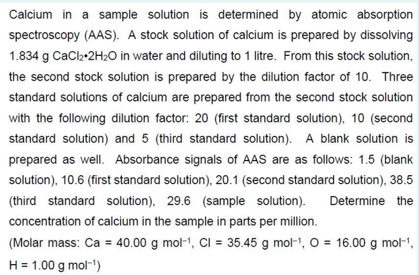 Solved Calcium in a sample solution is determined by atomic | Chegg.com