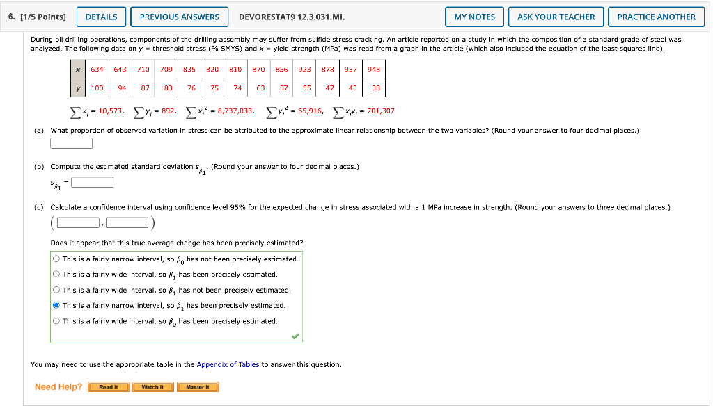 Solved 6. [1/5 Points] DETAILS PREVIOUS ANSWERS DEVORESTAT9 | Chegg.com