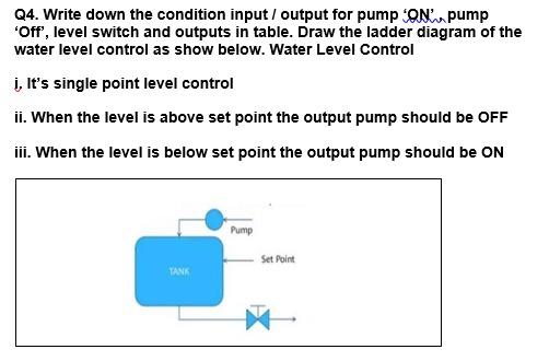 Solved Q4. Write down the condition input/output for pump | Chegg.com
