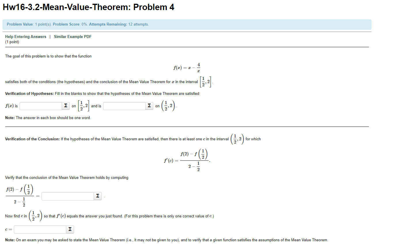 Solved Hw16-3.2-Mean-Value-Theorem: Problem 4 Problem Value: | Chegg.com