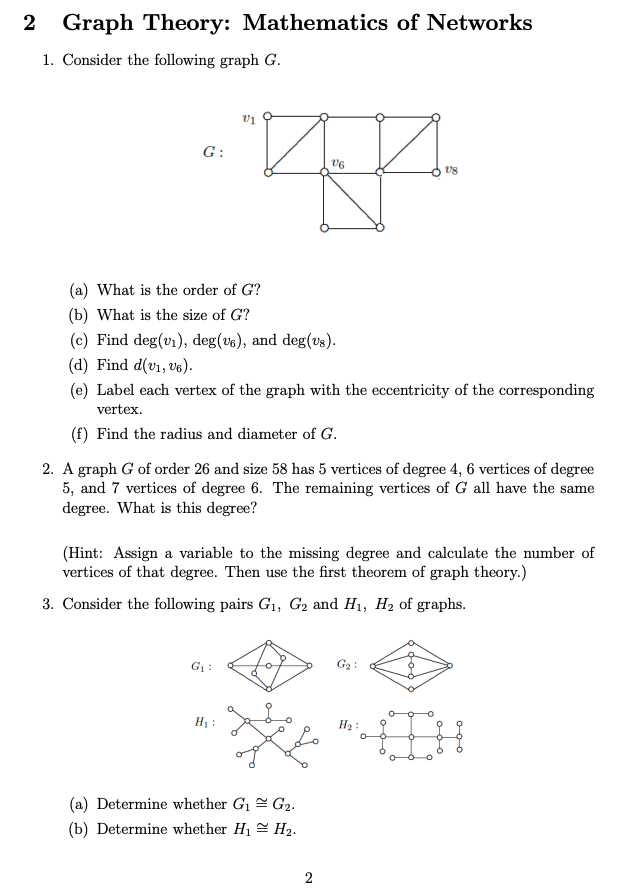 Solved 2 Graph Theory: Mathematics of Networks 1. Consider | Chegg.com