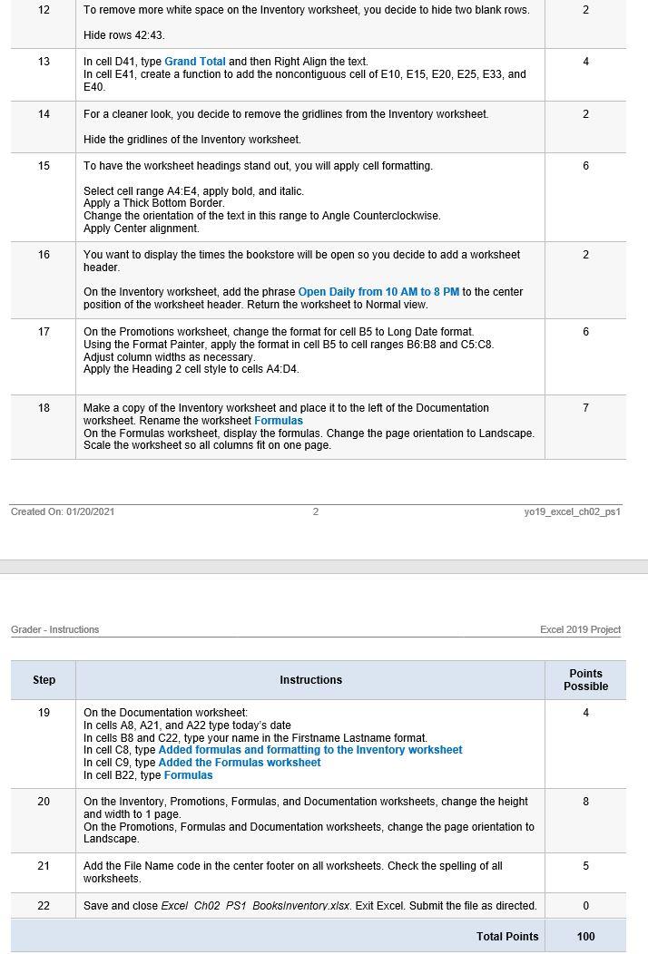 Solved Step Instructions Points Possible 1 0 Start Excel. | Chegg.com