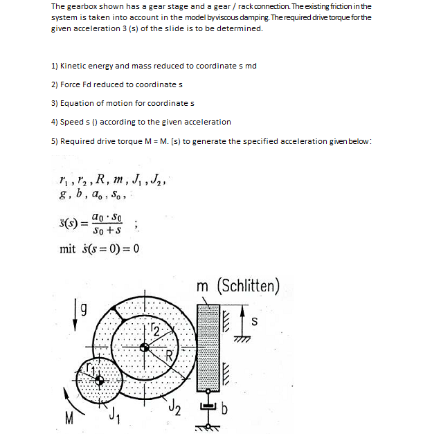 Solved The gearbox shown has a gear stage and a gear / rack | Chegg.com