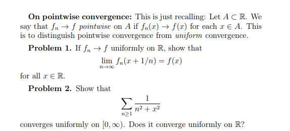 Solved n+00 On pointwise convergence: This is just | Chegg.com