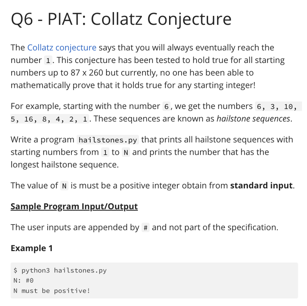Solved Q6 - PIAT: Collatz Conjecture - The Collatz | Chegg.com