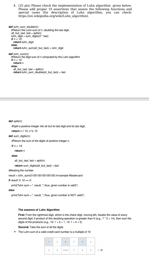 Solved 4. (25 pts) Please check the implementation of Luhn | Chegg.com