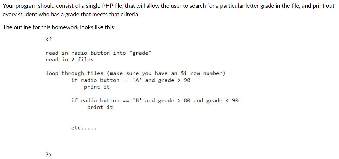Your program should consist of a single PHP file, | Chegg.com