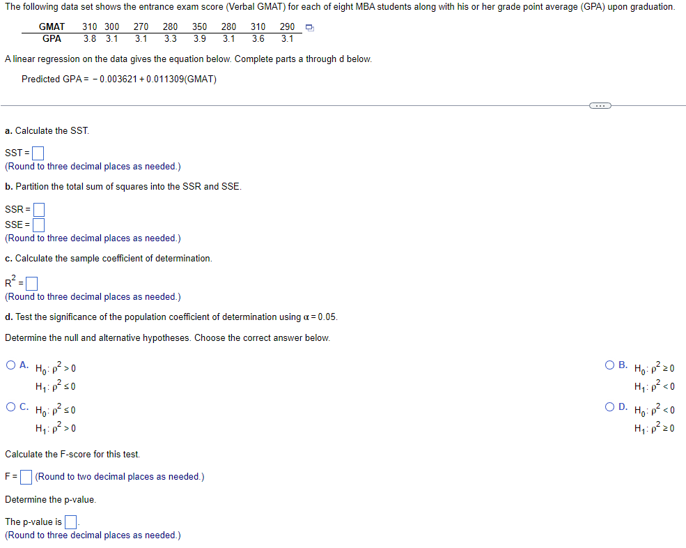 Solved A linear regression on the data gives the equation | Chegg.com