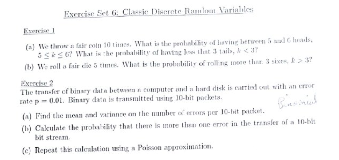 Solved Exercise Set 6: Classic Discrete Random Variables | Chegg.com