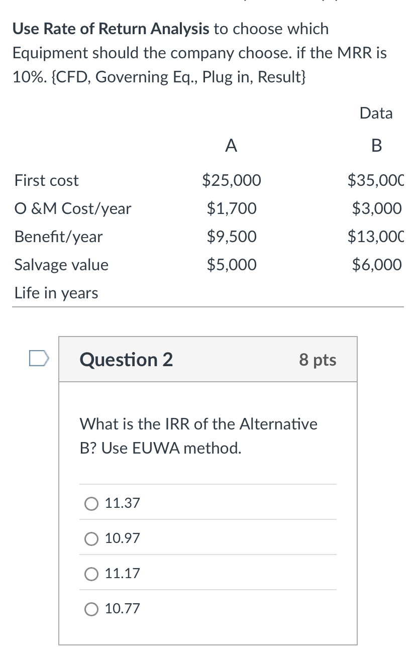 Solved Question 28 ﻿ptsWhat is the IRR of the Alternative B? | Chegg.com