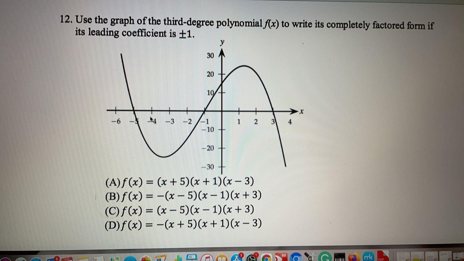Solved 12. Use the graph of the third-degree polynomial f(x) | Chegg.com