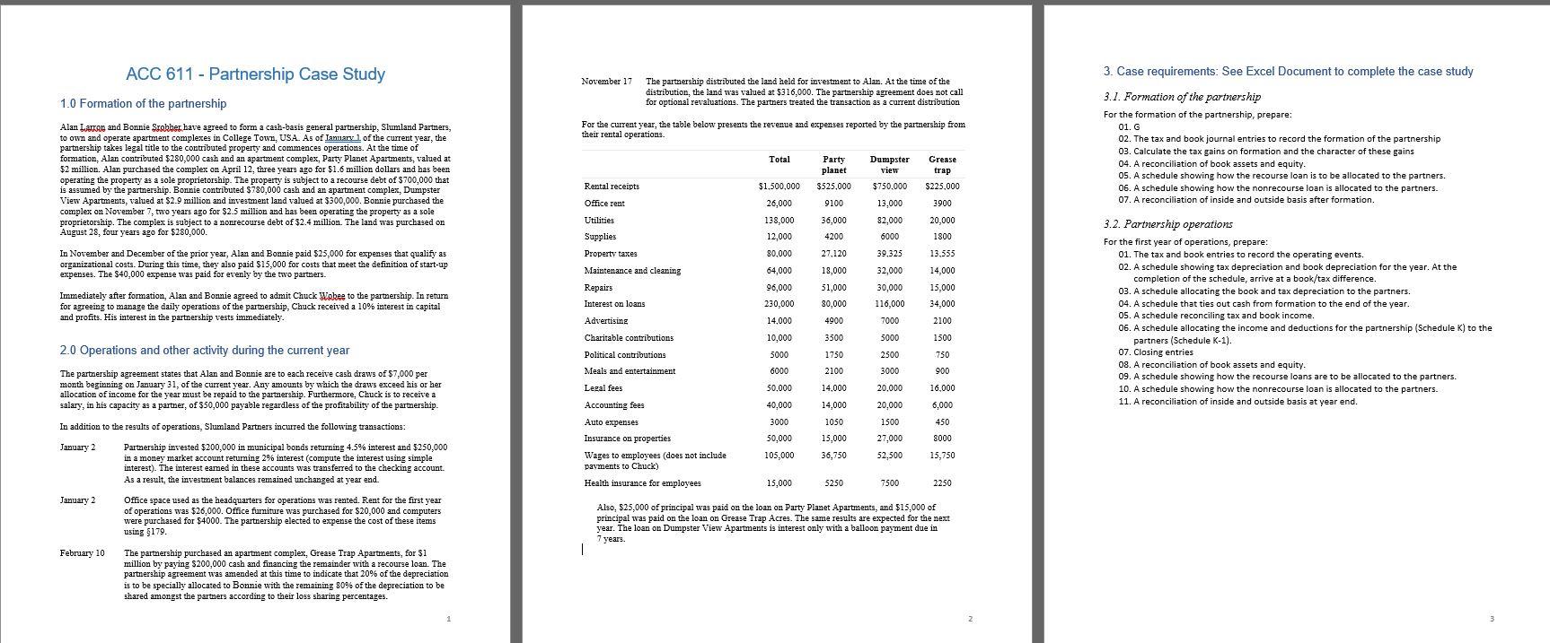 November 17 ACC 611 - Partnership Case Study 1.0 | Chegg.com