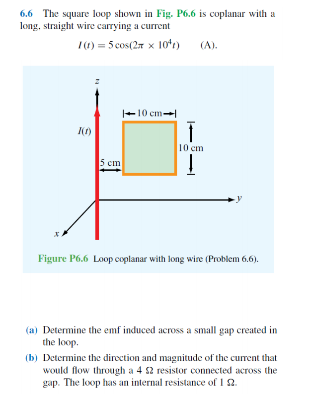 Solved 6.6 The square loop shown in Fig. P6.6 is coplanar | Chegg.com
