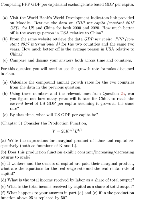 Solved Comparing PPP GDP per capita and exchange rate based | Chegg.com