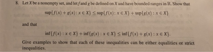 Solved 8. Let Xbea nonempty set, and let fand g be defined | Chegg.com