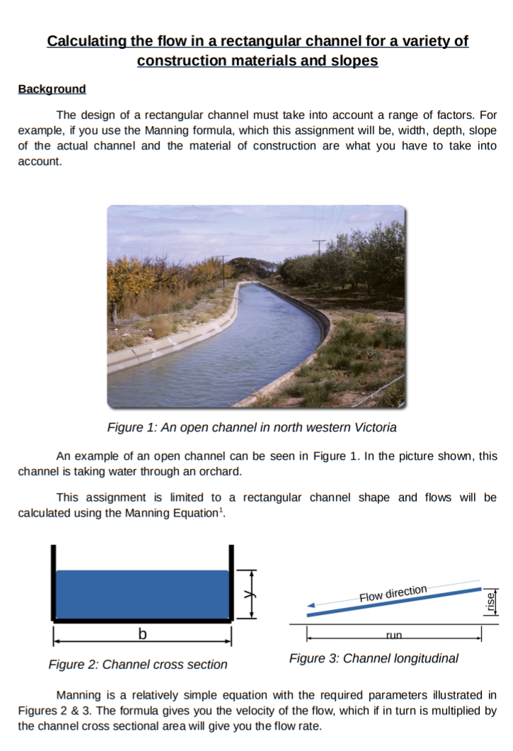 Calculating the flow in a rectangular channel for a | Chegg.com
