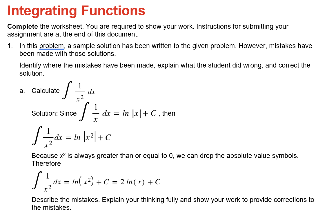 Solved Integrating FunctionsComplete the worksheet. You are | Chegg.com