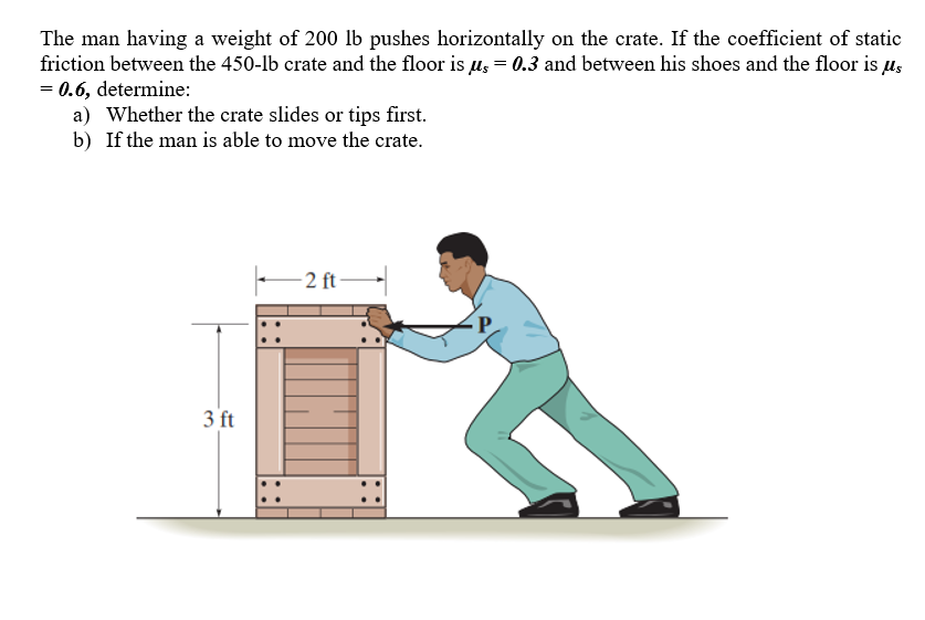 Solved The Man Having A Weight Of 200 Lb Pushes Horizontally