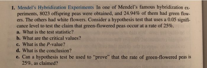 Solved 1. Mendel's Hybridization Experiments In one of | Chegg.com