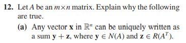 Solved 12. Let A be an mxn matrix. Explain why the following | Chegg.com