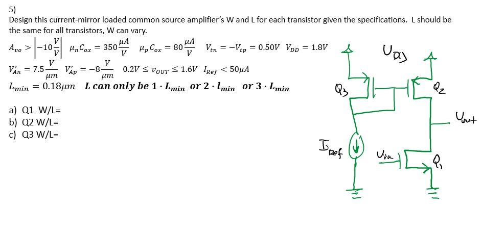 Solved 5) Design this current-mirror loaded common source | Chegg.com