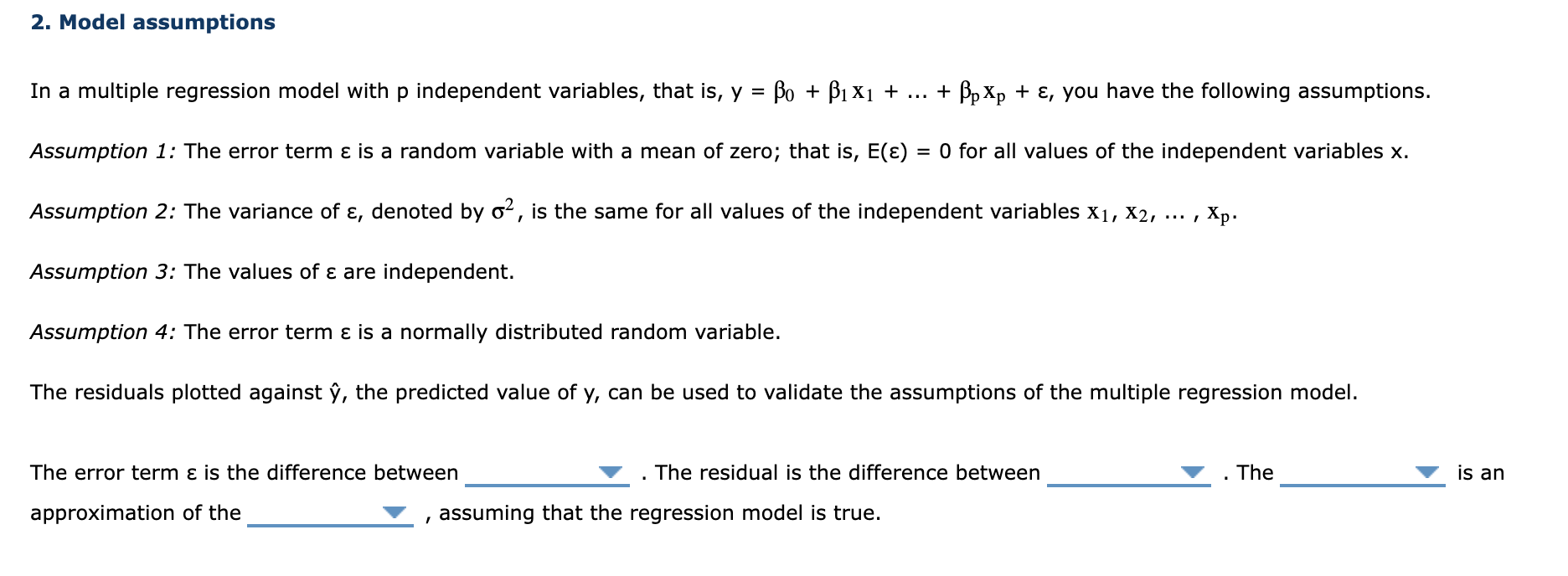 Solved 2. Model assumptions In a multiple regression model | Chegg.com