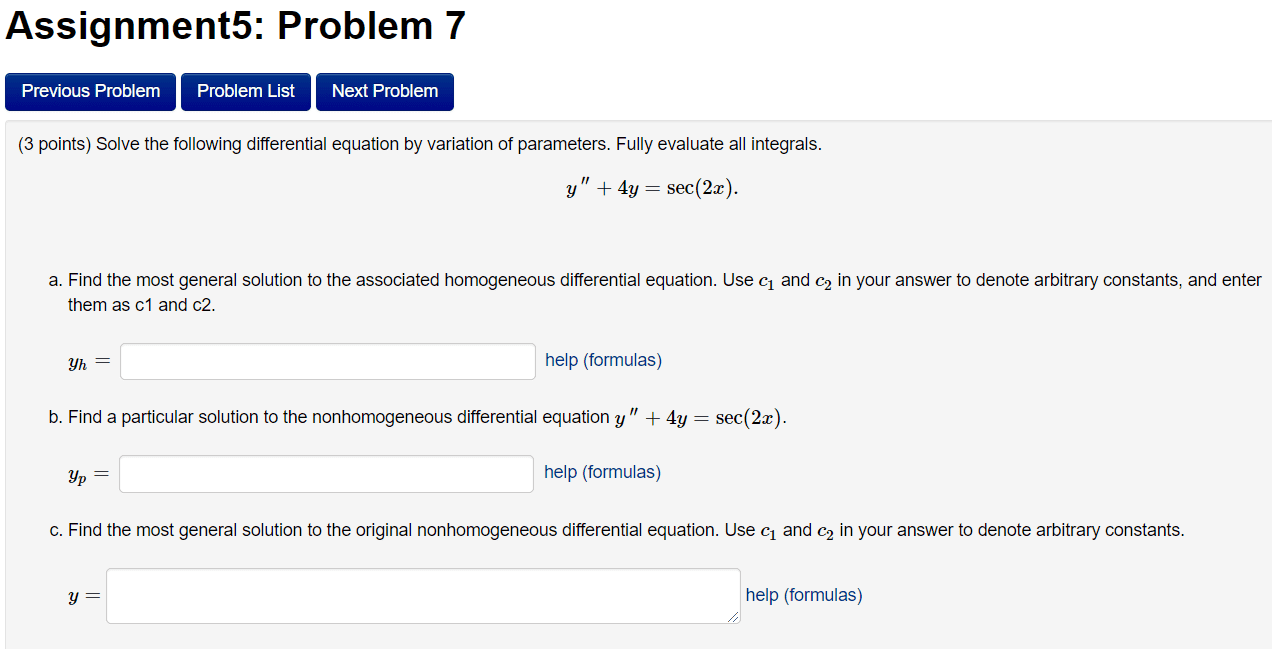Solved Assignment5: Problem 7 Previous Problem Problem List | Chegg.com