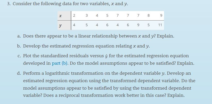 Solved 3. Consider the following data for two variables, x | Chegg.com