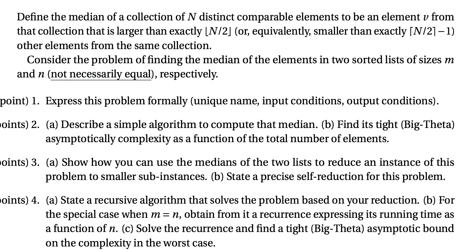 Solved Define The Median Of A Collection Of N Distinct 9126