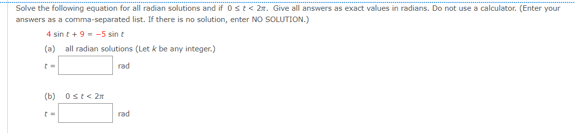 Solved Solve the following equation for all radian solutions | Chegg.com